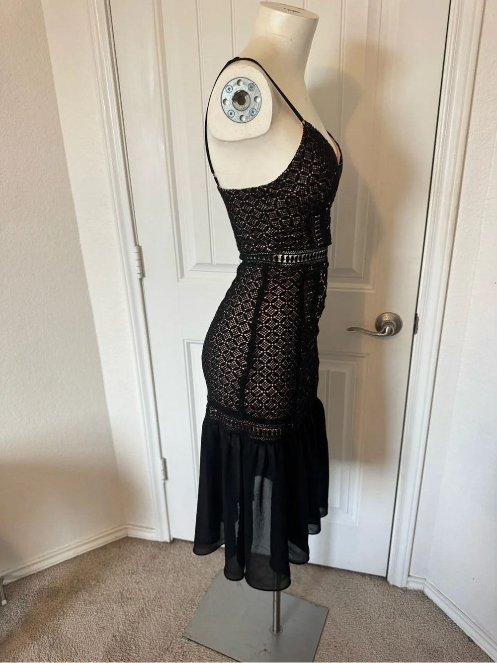 Glamorous | Dresses | Glamorous Black Lace Midi Dress With Nude ...